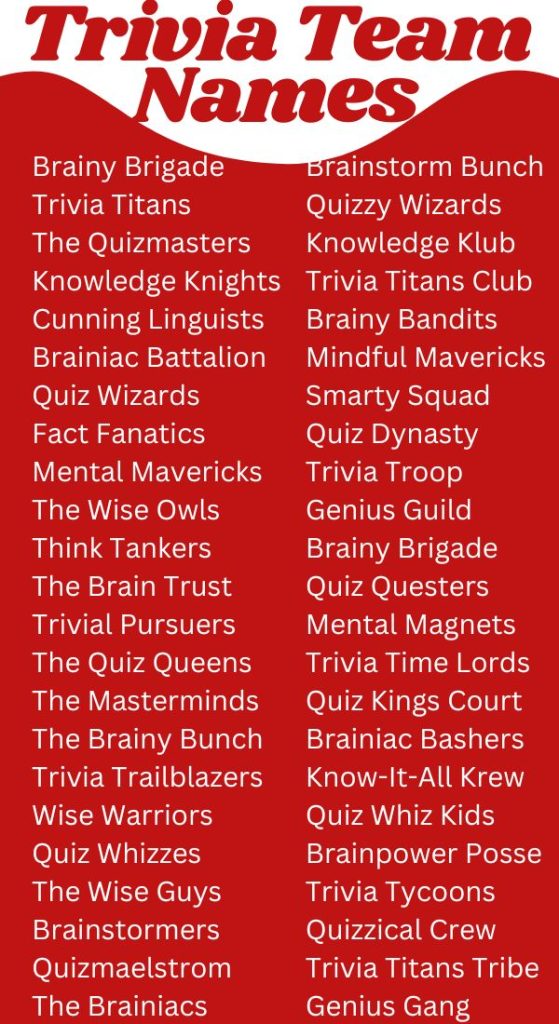 470 Trivia Team Names Unique Creative Funny Cool Cute 470 Trivia Team Names Unique Creative Funny Cool Cute