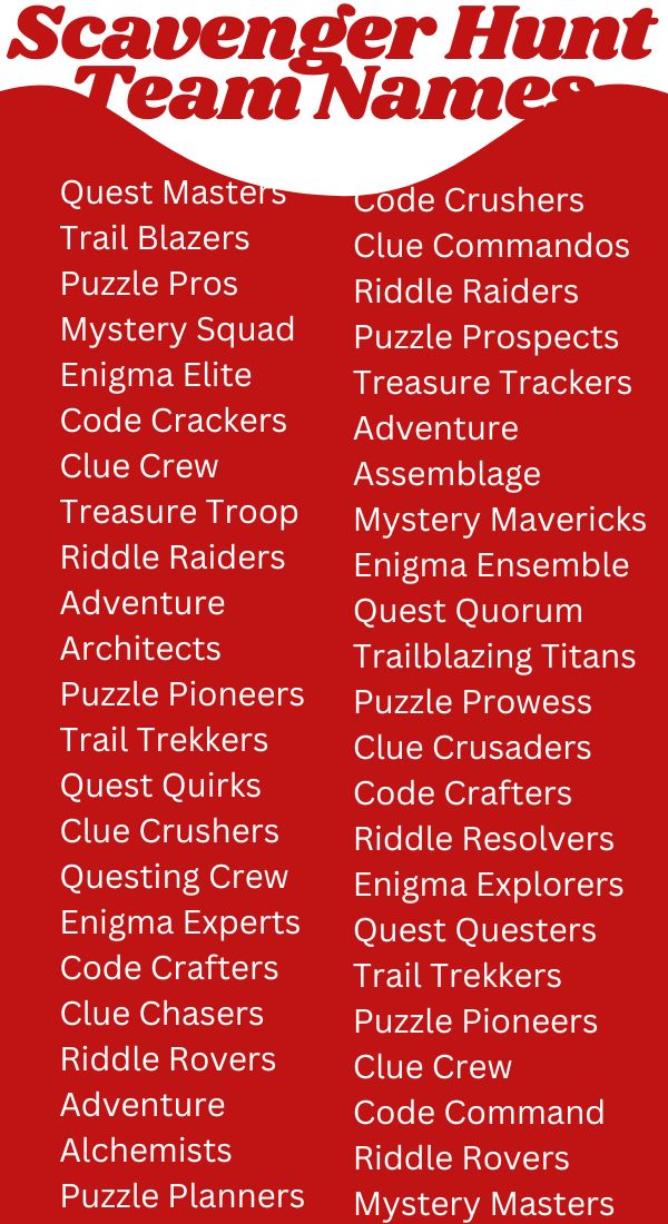 450+ Scavenger Hunt Team Names Unique Creative Cool & Cute