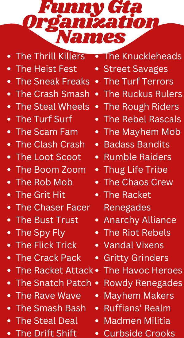 570+ Funny Gta Organization Names Creative Unique & Cool