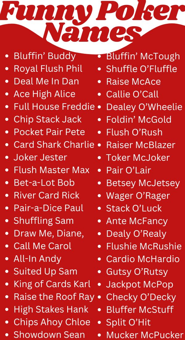 530+ Funny Poker Names Stylish Unique Creative & Cool